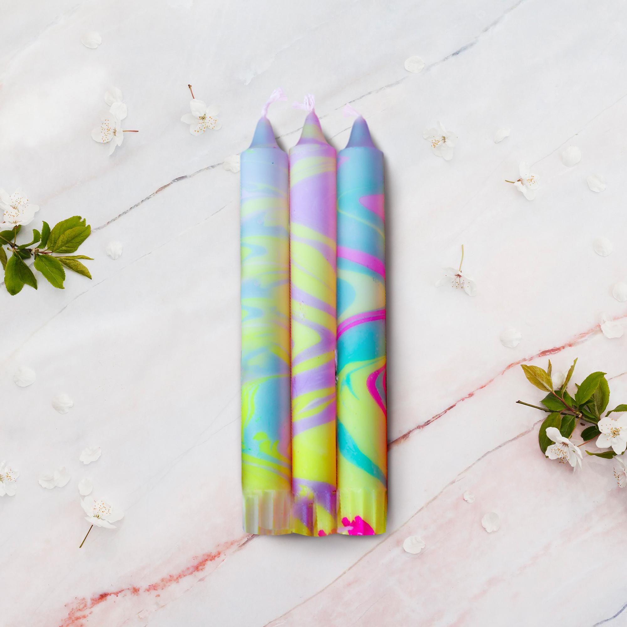 Neon Swirl Taper Candles Set: Vibrant Marble Decor, Vegan Gift - Etsy