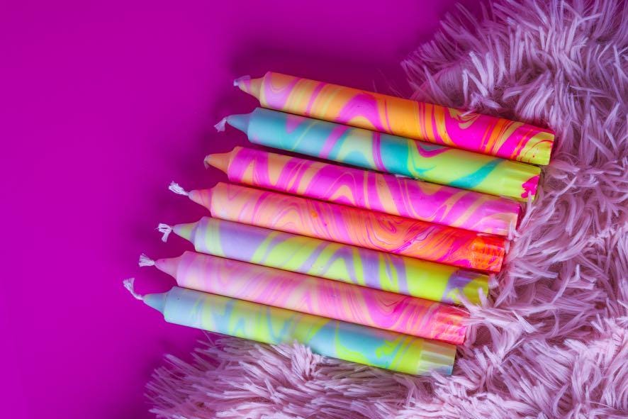 Handmade Neon Swirl Taper Candles: Marbled Stearin Wax, Set of 3 - Etsy