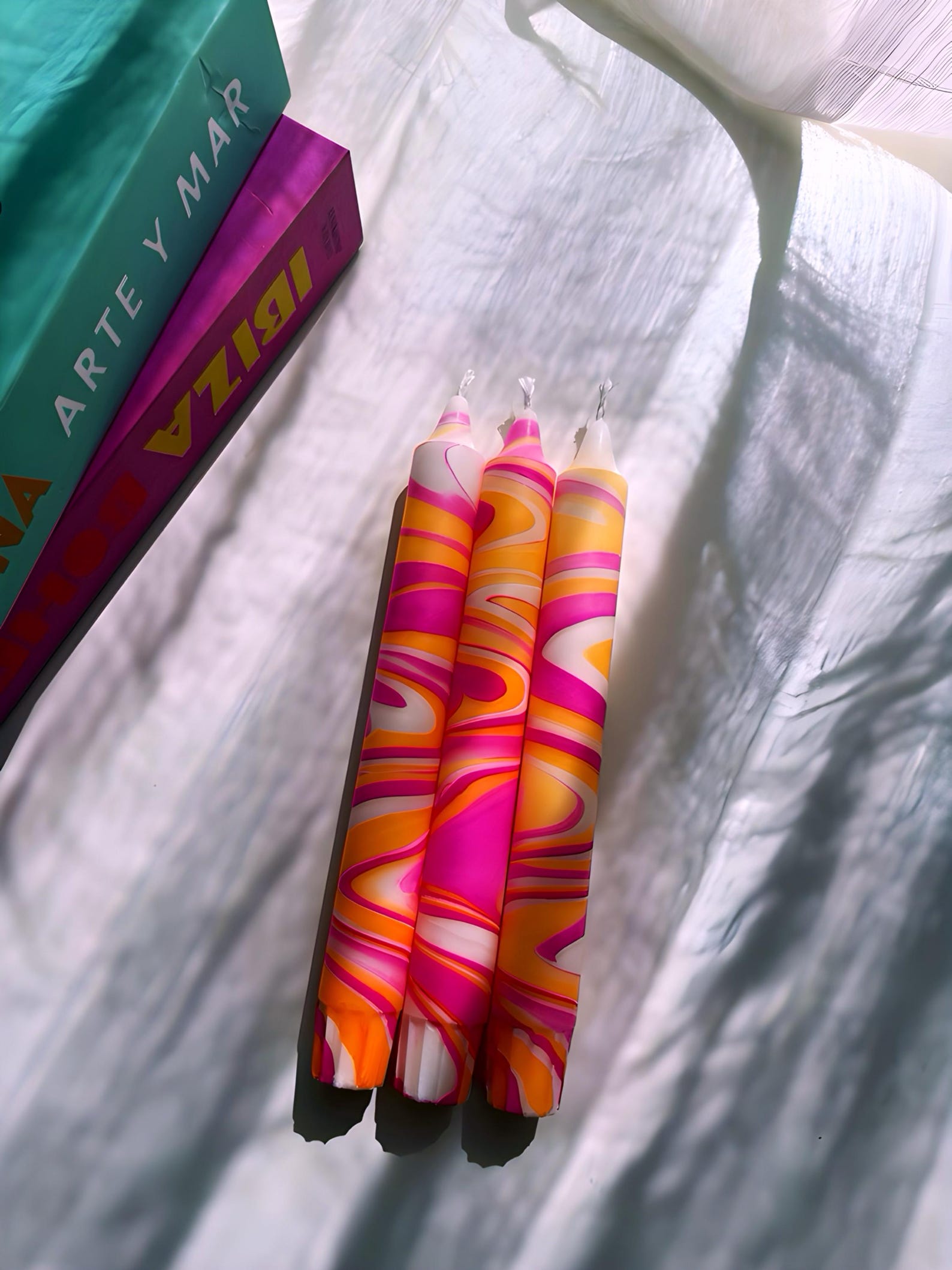 Handcrafted Colorful Taper Candles, Swirl Wax Candles for Home Decor ...
