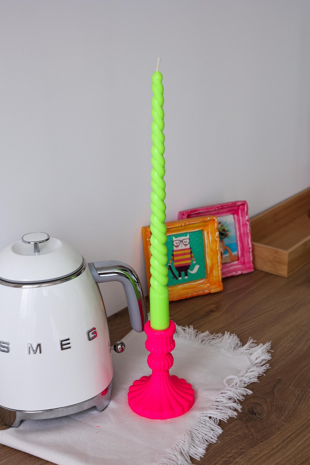 Neon Pink Acrylic Candlestick: Handmade Twisted Candle Holder - Etsy