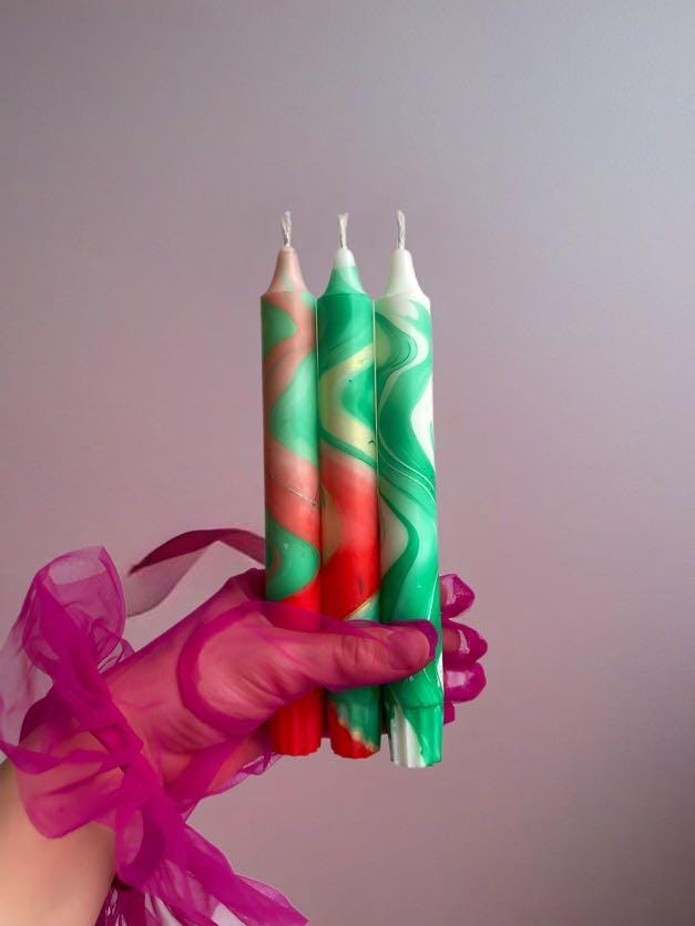 Handmade Neon Swirl Taper Candles, Stearin Wax Candles, Vibrant Marbled ...