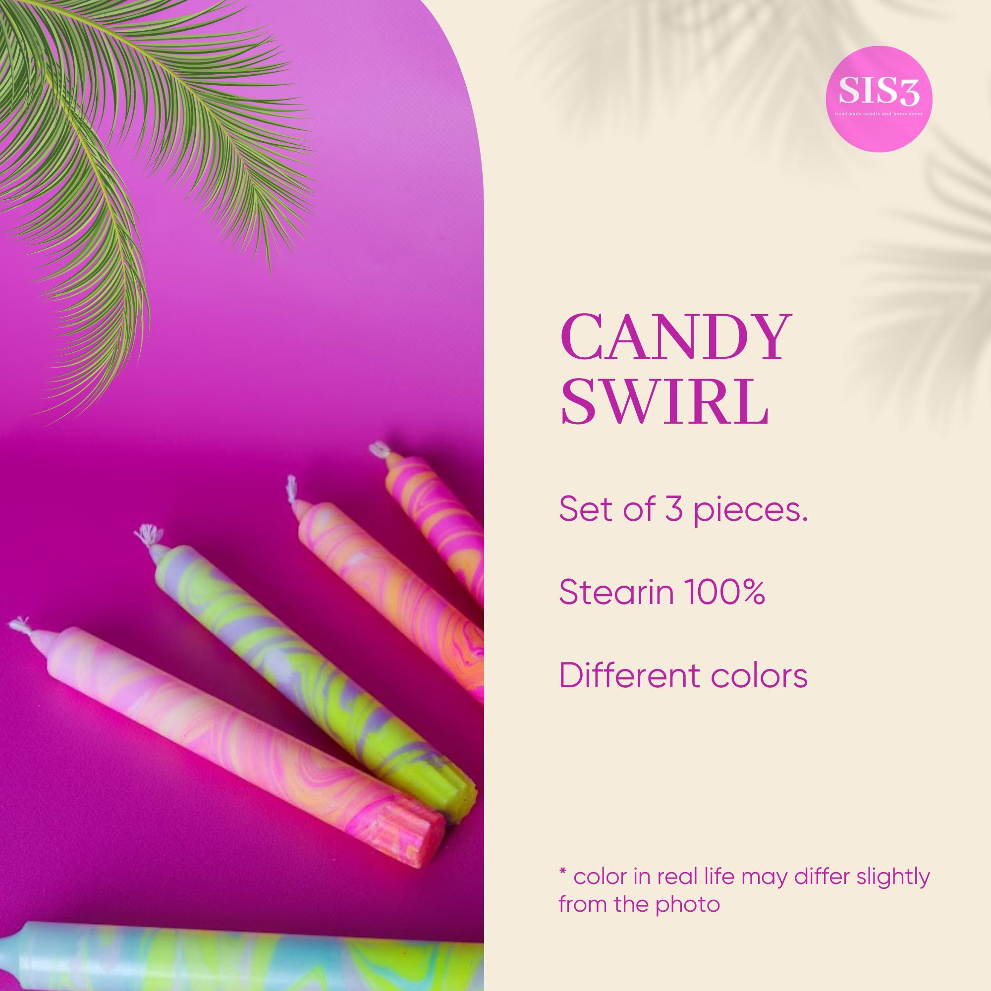 Handmade Neon Swirl Taper Candles, Stearin Wax Candles, Vibrant Marbled ...