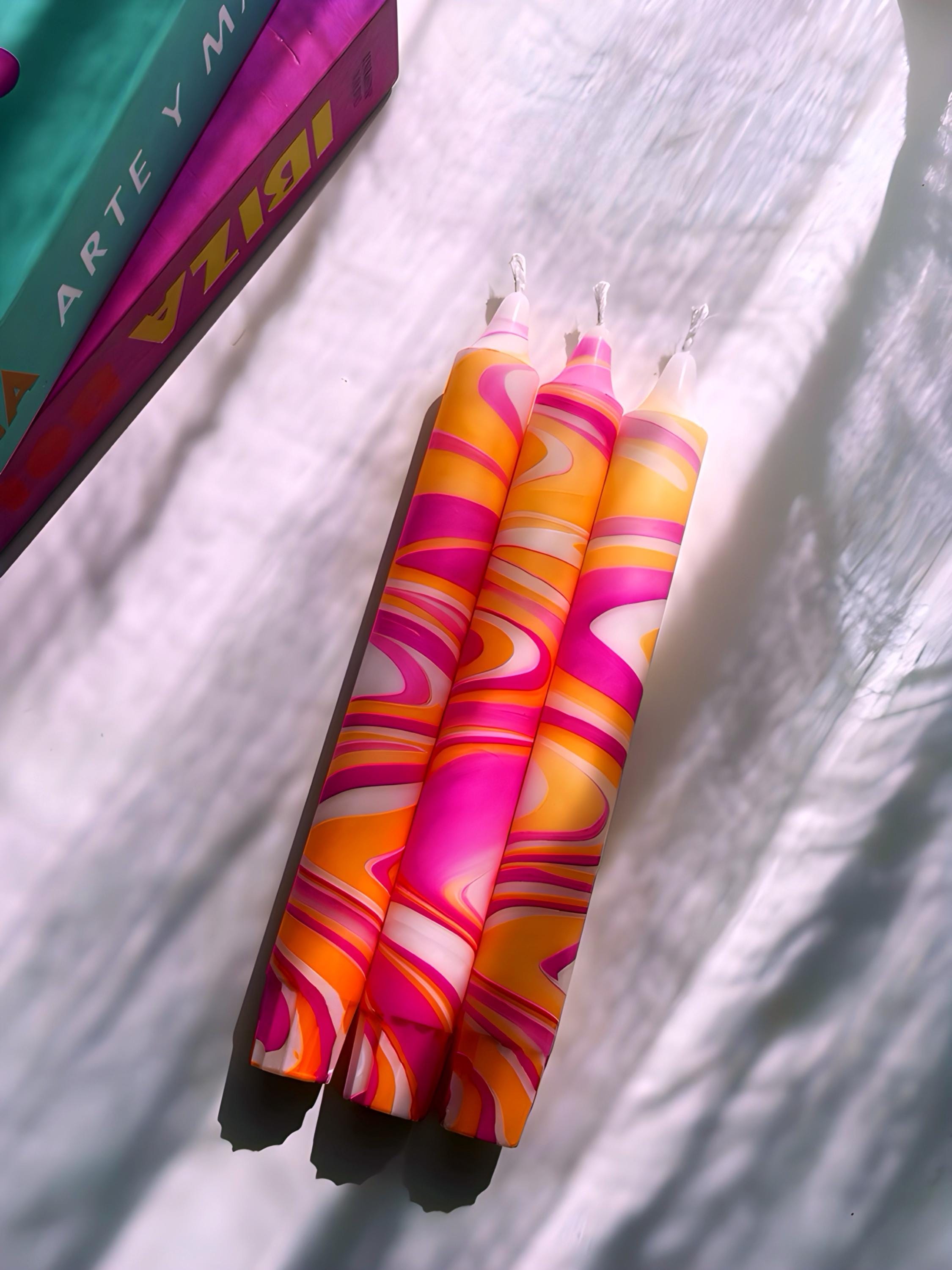 Handcrafted Colorful Taper Candles, Swirl Wax Candles for Home Decor ...