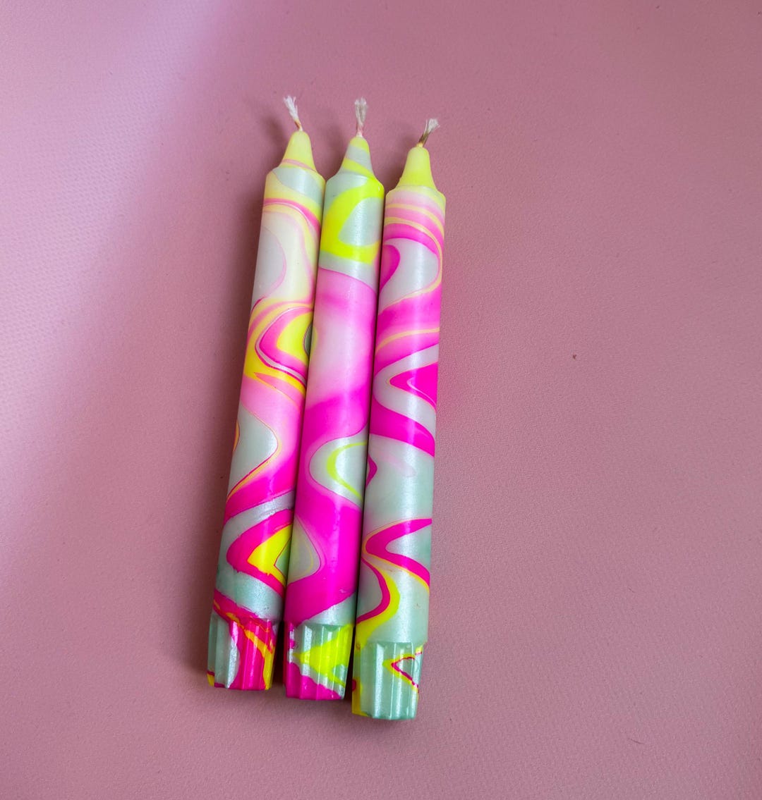 Neon Marbled Candle Sticks, Rainbow Birthday Candles, Color Dripping ...