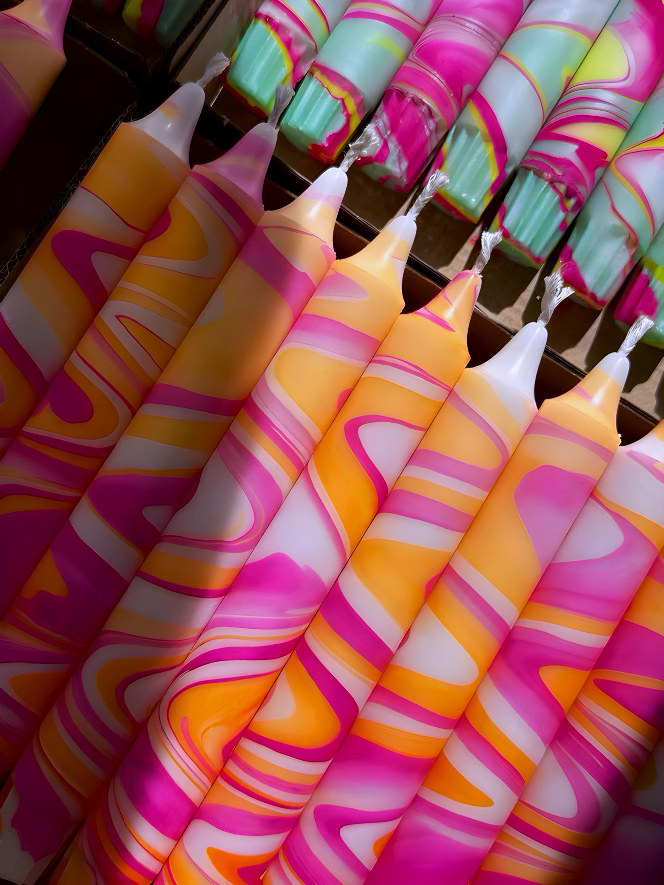 Handcrafted Colorful Taper Candles, Swirl Wax Candles for Home Decor ...