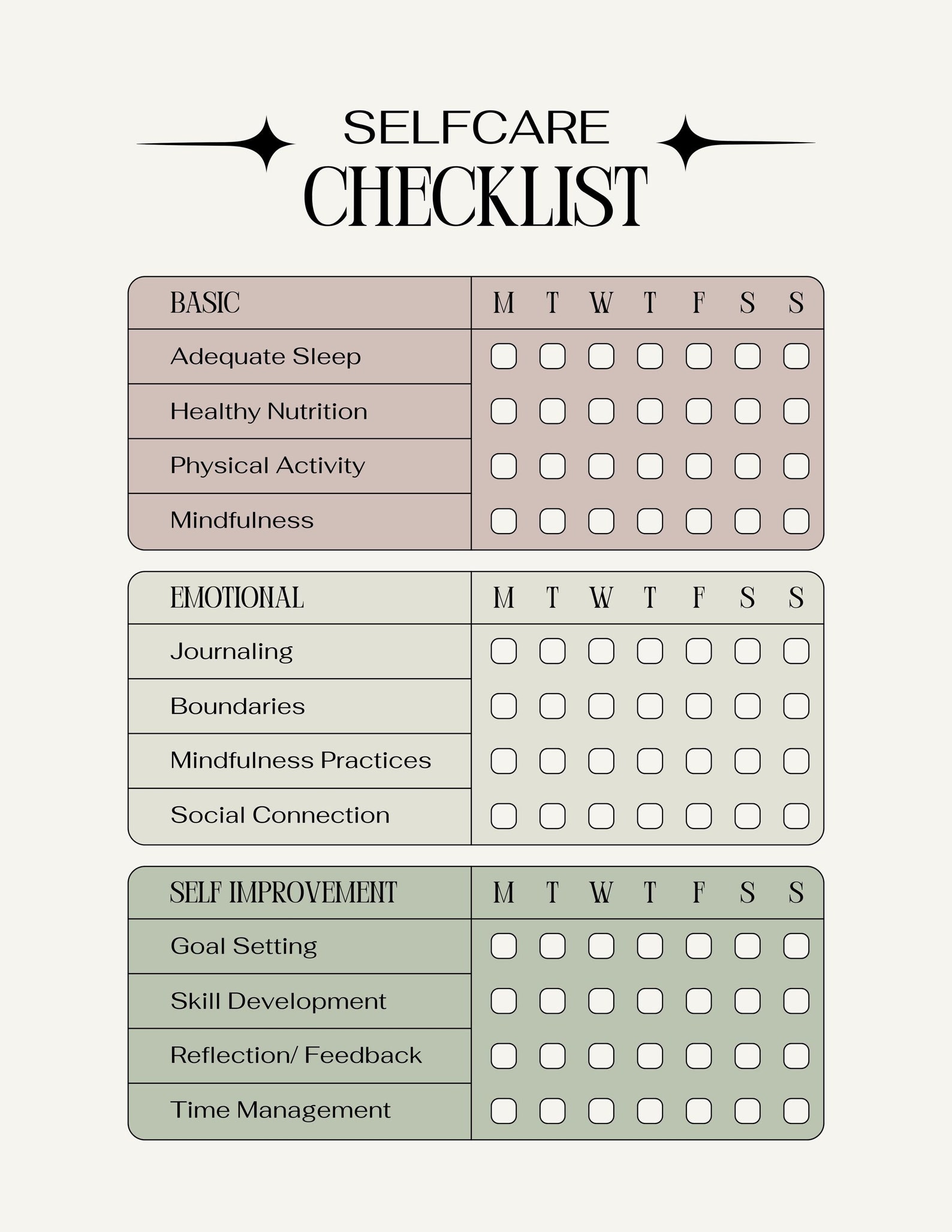 Printable Selfcare Checklist: Sleep Tracker, Nutrition Tracker ...