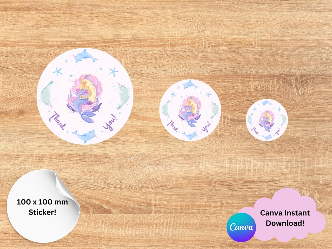 Editable Mermaid Birthday Stickers Template, Mermaid Stickers, Girl ...