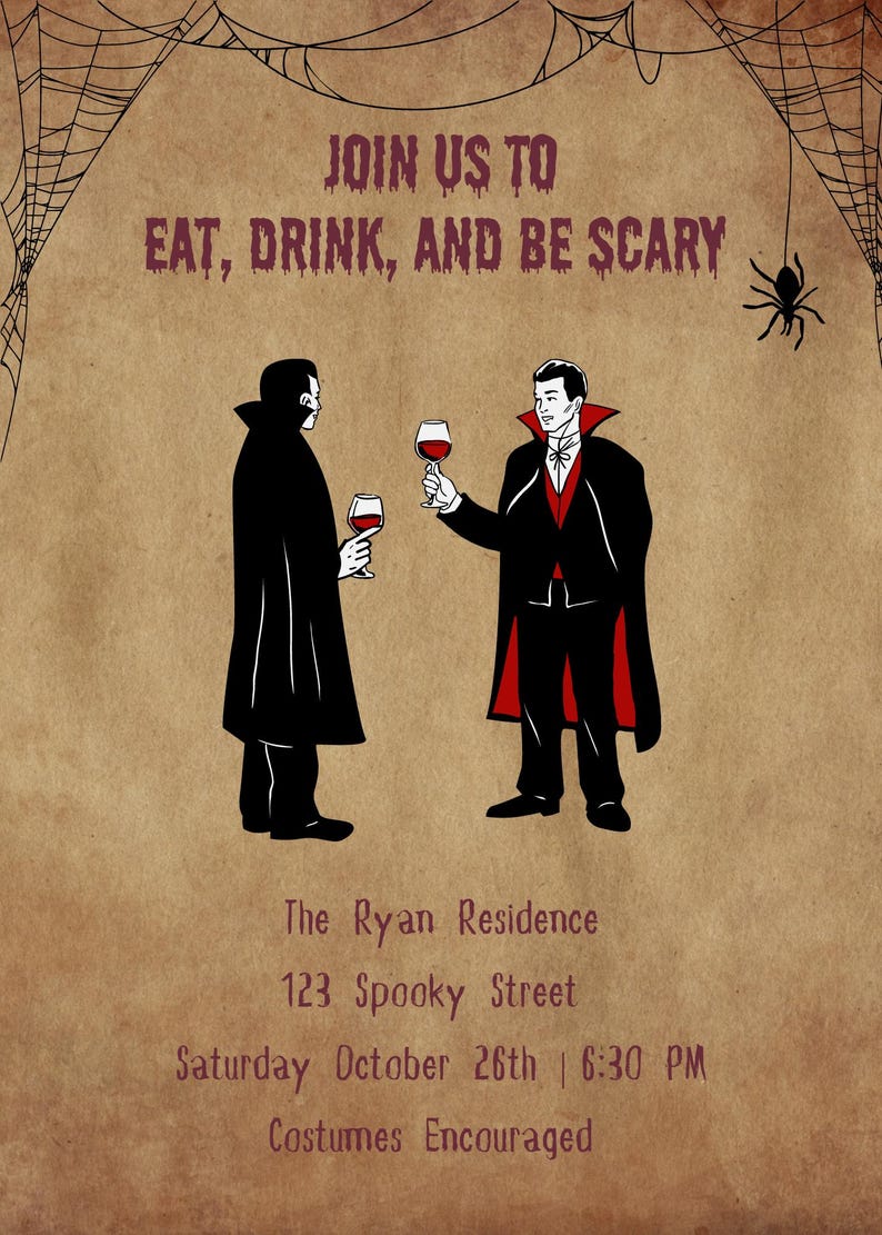 Editable Halloween Party Invitation, Vampire Halloween Party Invitation ...