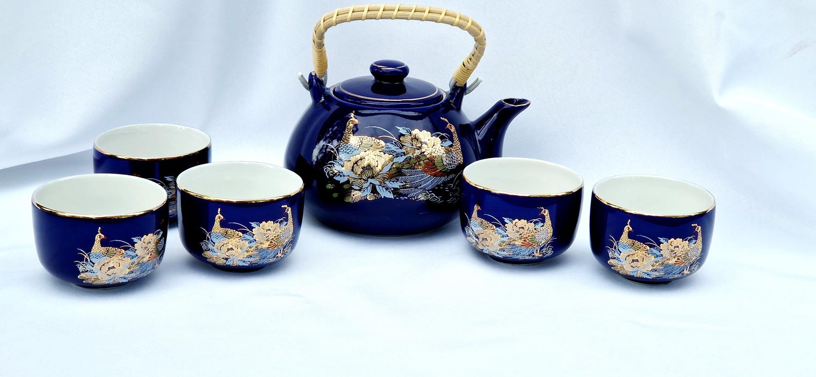 Vintage Beautiful Cobalt Blue Japanese Tea Set Pheasant Theme - Etsy
