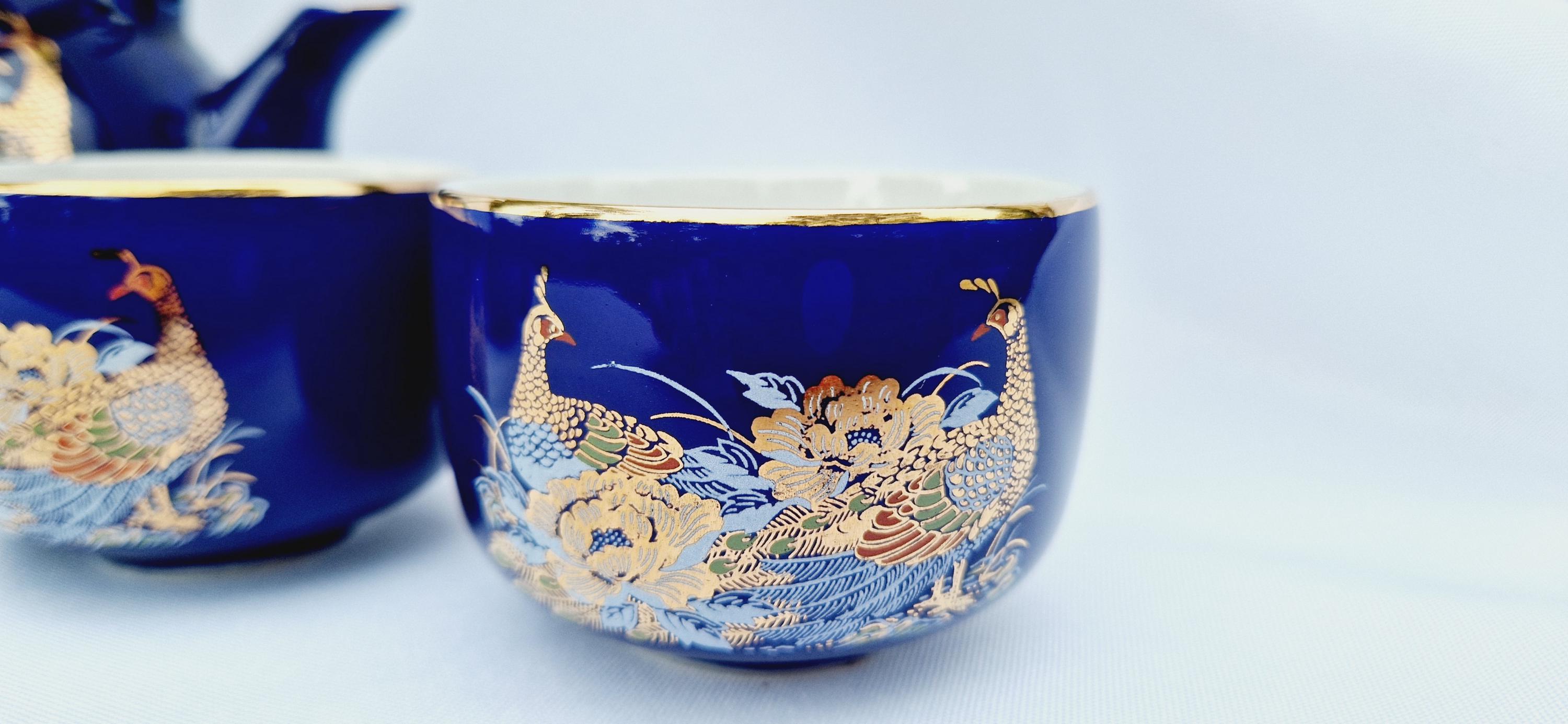 Vintage Beautiful Cobalt Blue Japanese Tea Set Pheasant Theme - Etsy