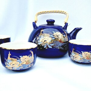 Vintage Beautiful Cobalt Blue Japanese Tea Set Pheasant Theme - Etsy
