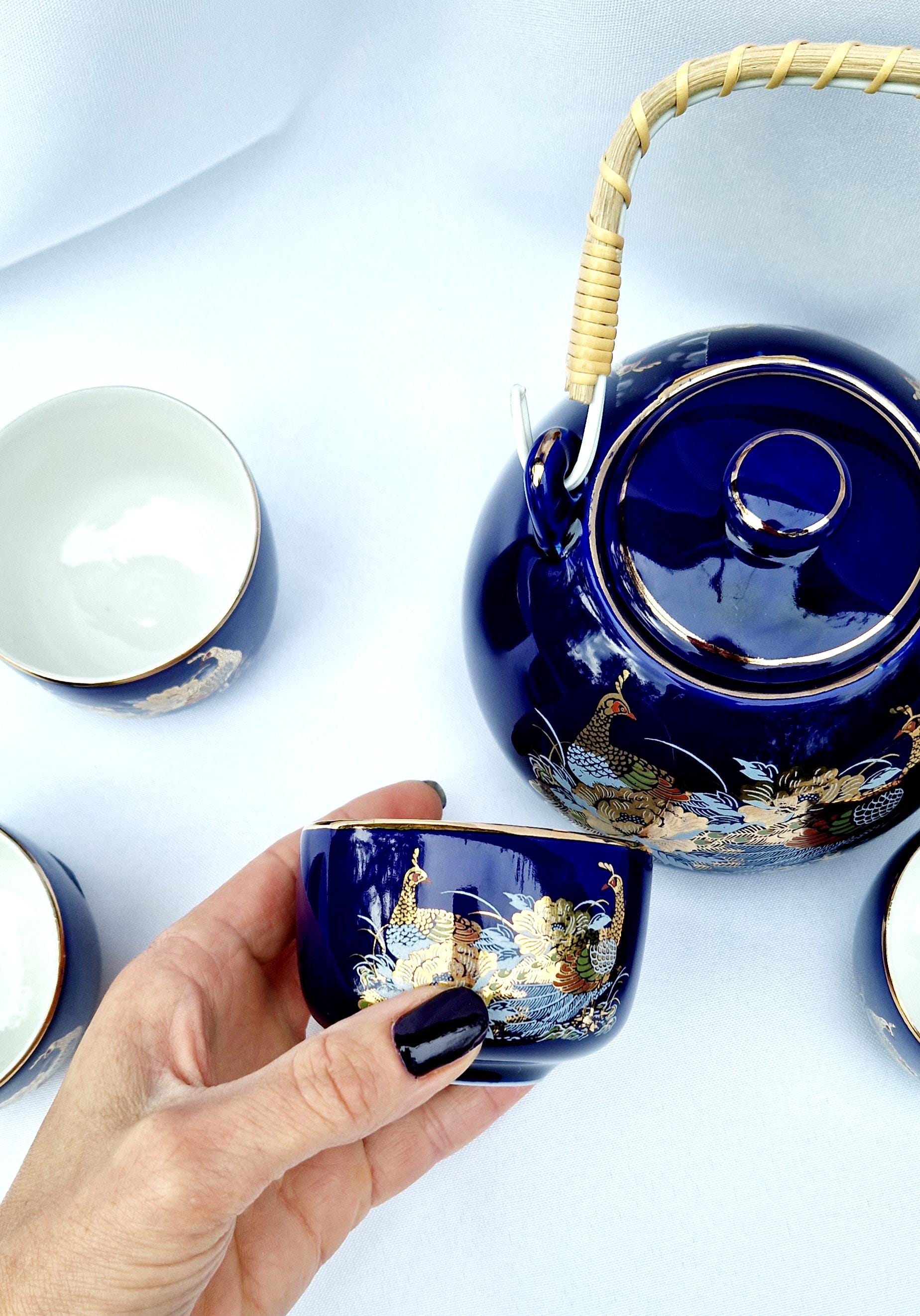 Vintage Beautiful Cobalt Blue Japanese Tea Set Pheasant Theme - Etsy
