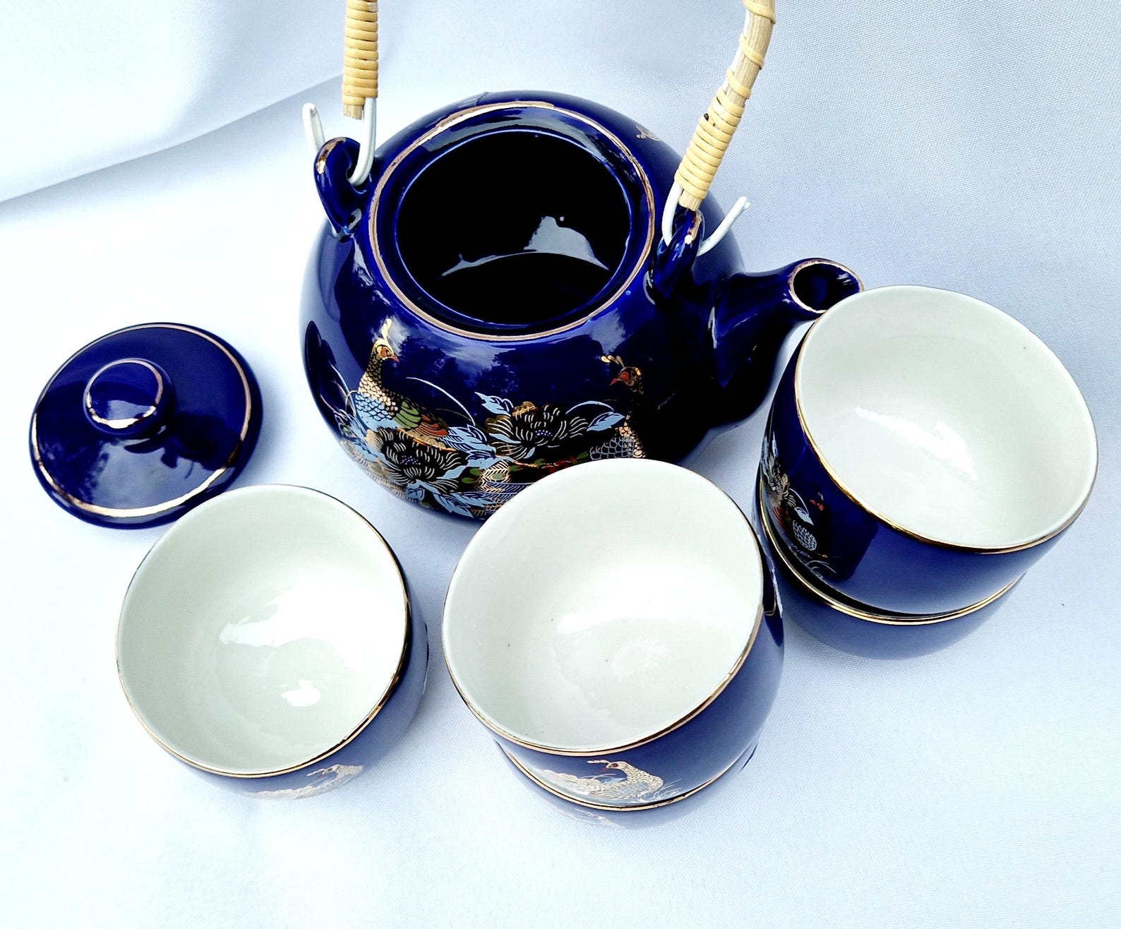 Vintage Beautiful Cobalt Blue Japanese Tea Set Pheasant Theme - Etsy