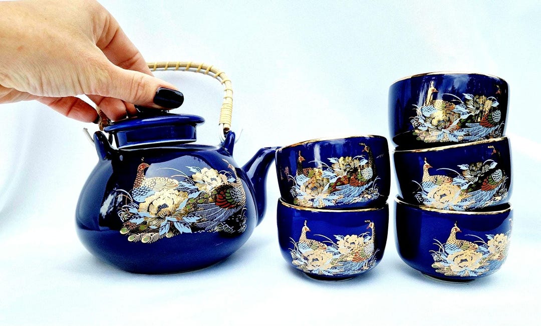 Vintage Beautiful Cobalt Blue Japanese Tea Set Pheasant Theme - Etsy