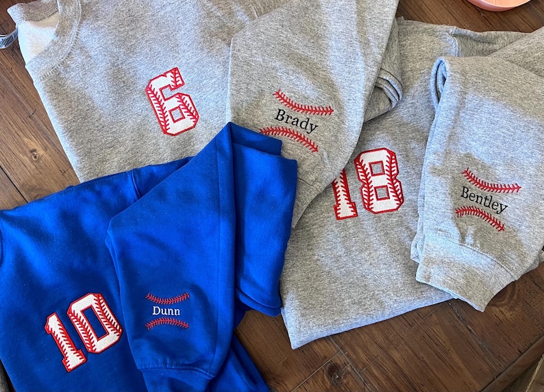Baseball/softball Numbers Left Chest Custom Embroidered Crewneck ...