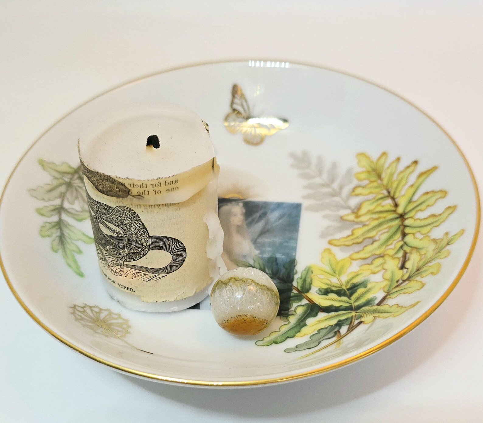 Wishing Familiar Ferny Frog Bowl Upcycled Porcelain Altar Plate for ...