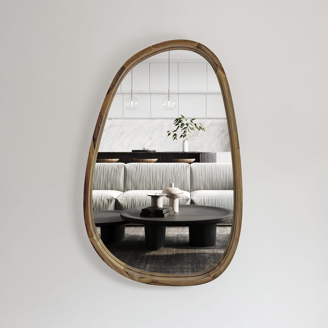 Mid Century Modern, Wooden Irregular Mirror, Aesthetic Mirror, Dorm ...