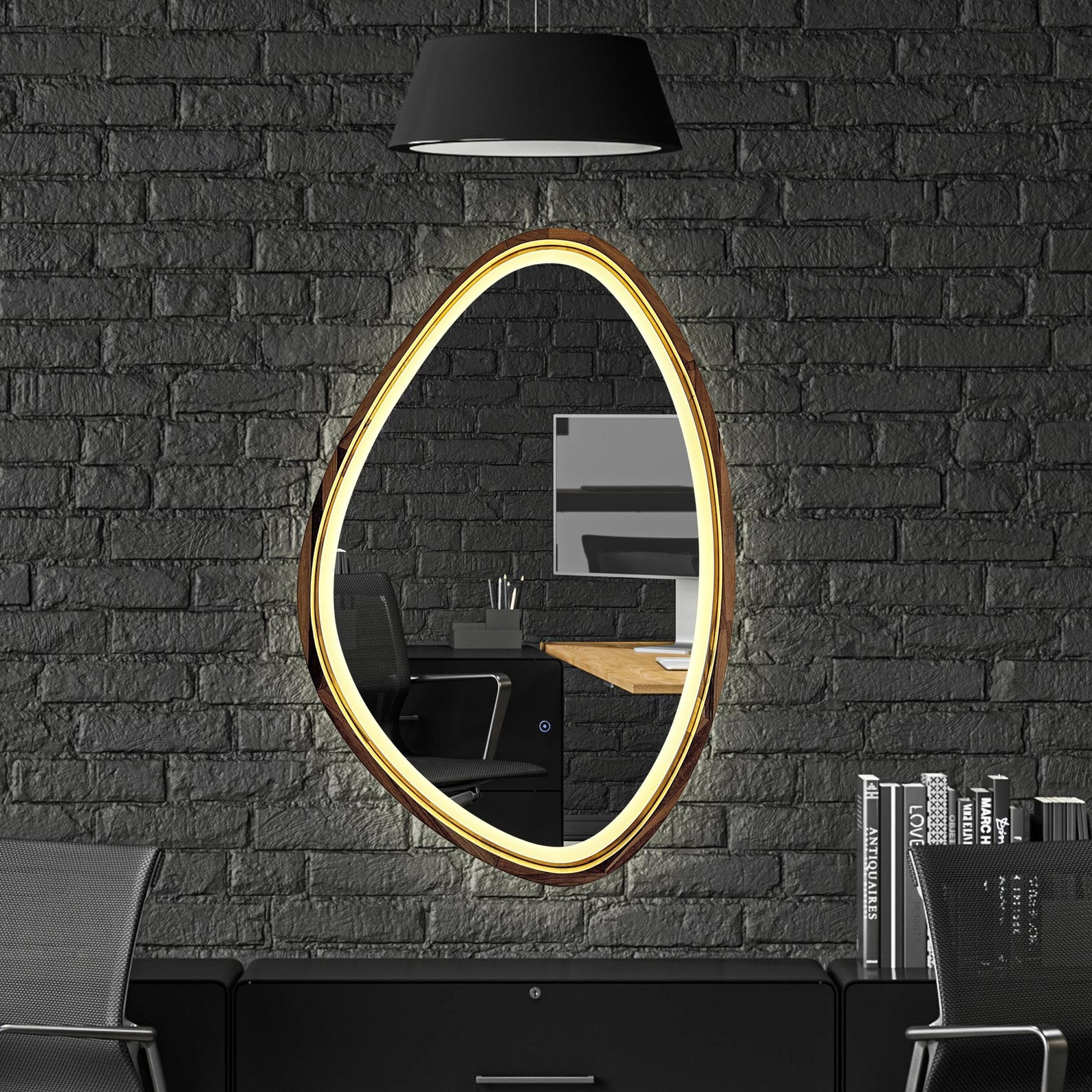 Wooden Irregular LED Mirror, Unique Mirror, Aesthetic Mirror, Home Wall ...