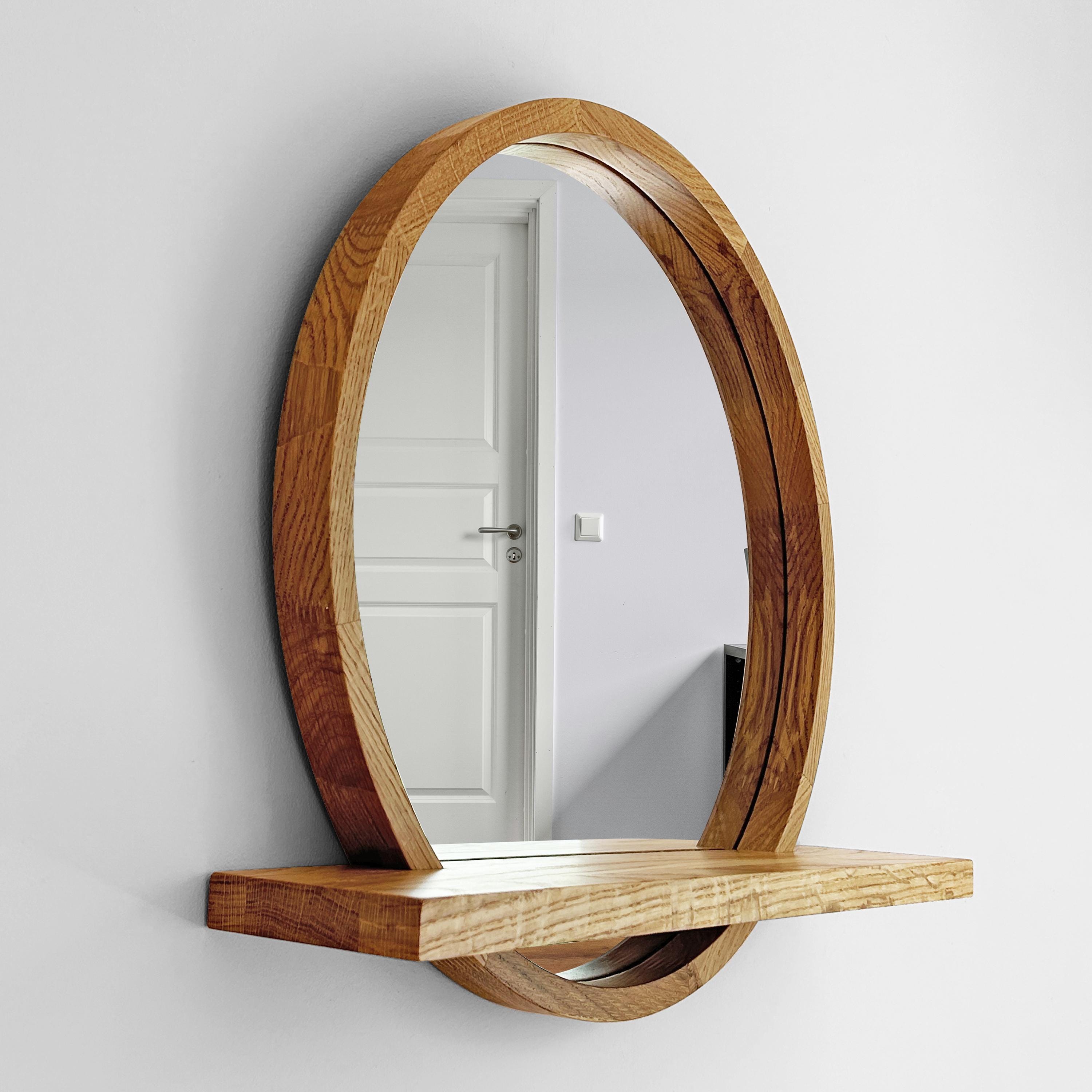 Oak Mirror With Shelf | Mid-century Modern Wooden Mirror | Natural ...