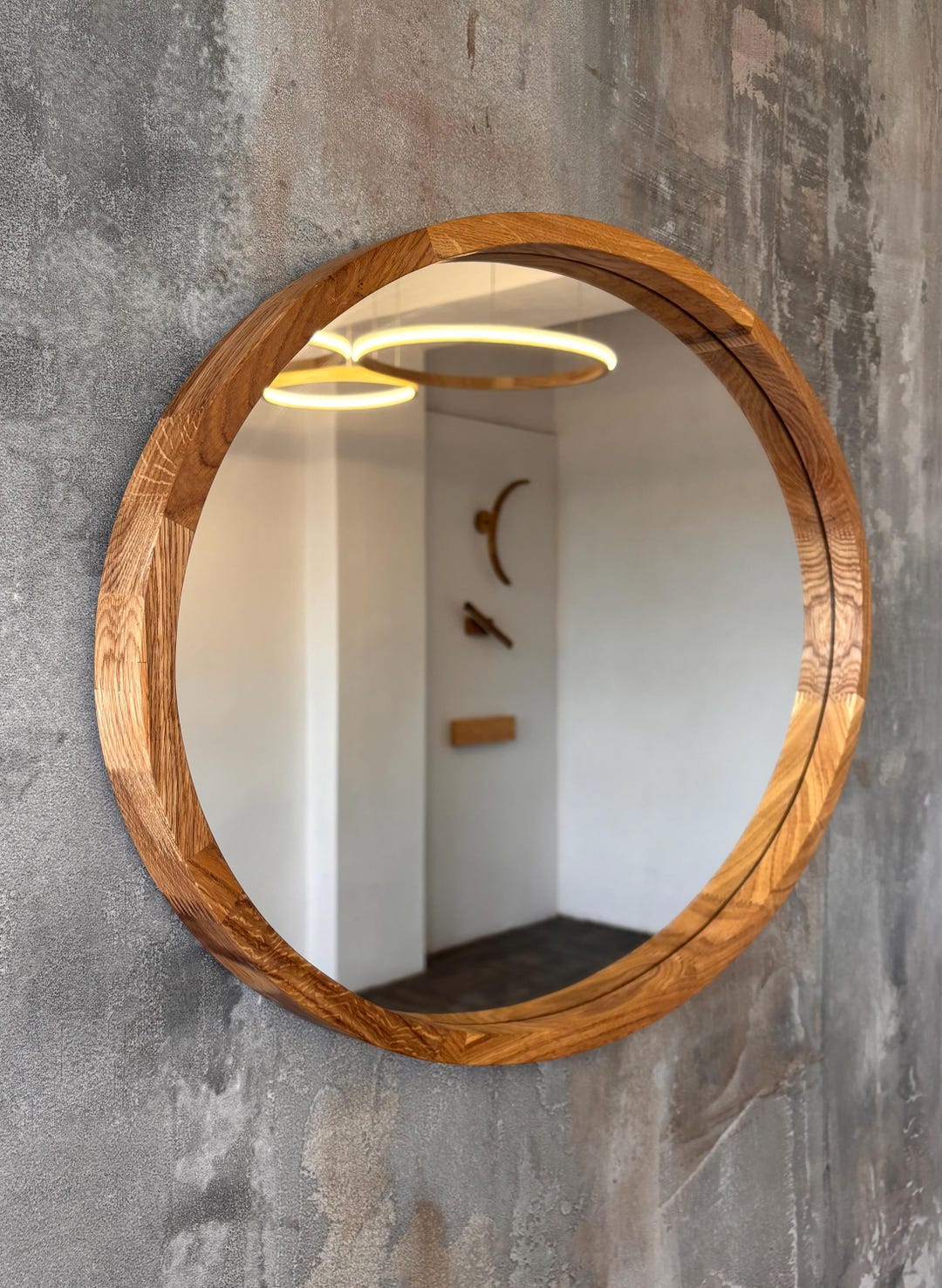 Handmade Oval Mid-century Modern Wood Mirror: LED Bathroom Vanity Decor ...