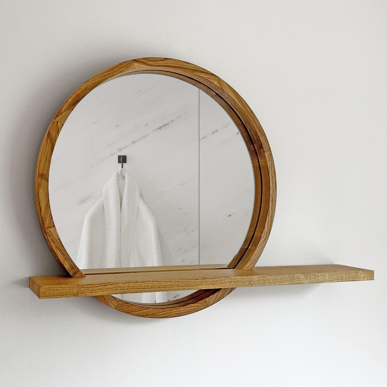 Wooden Wall Mirror With Shelf, Handmade Mid Century Modern Mirror ...
