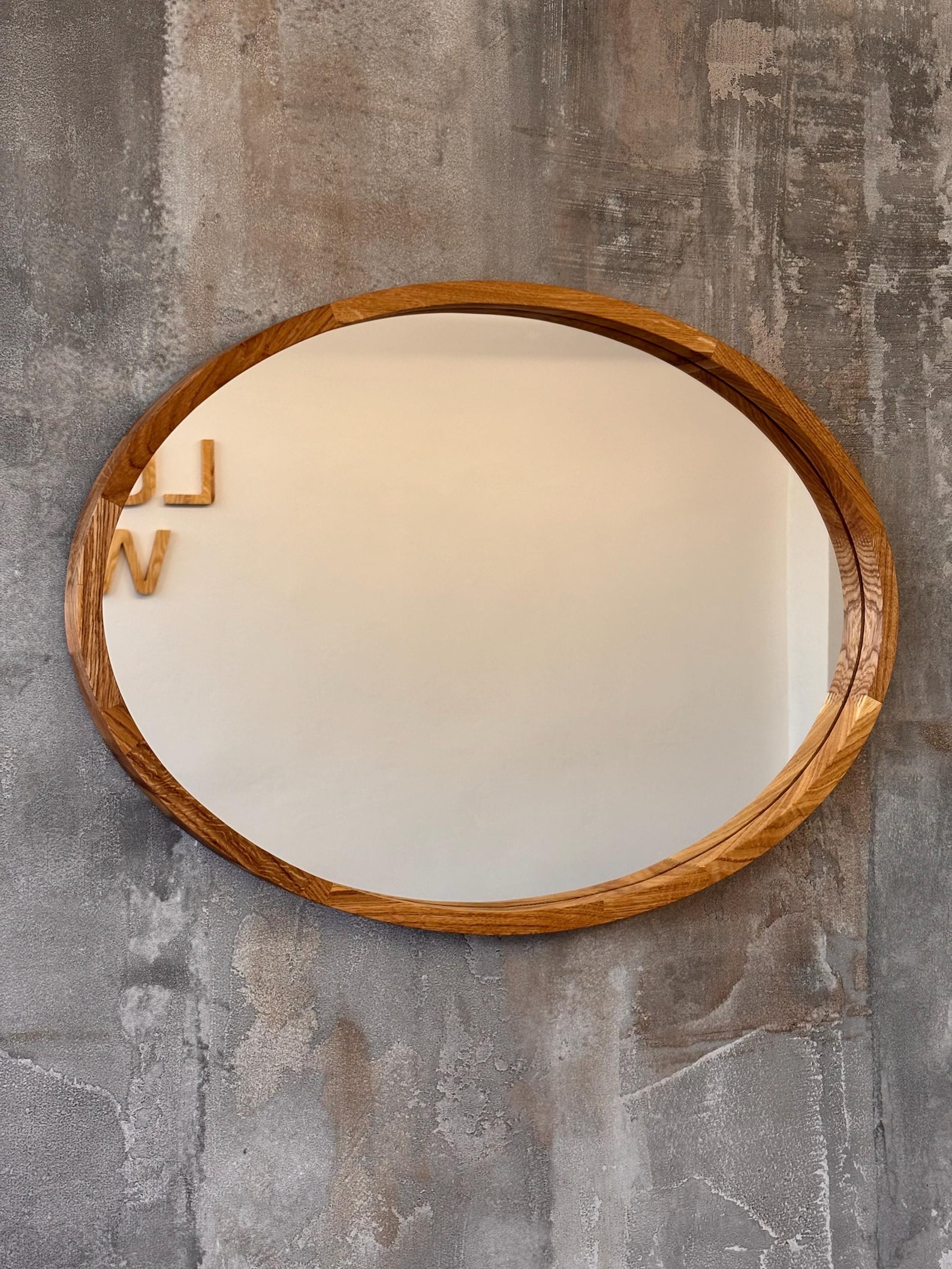 Mid-century Modern Oval Wood Mirror | Handmade Bathroom Vanity or ...