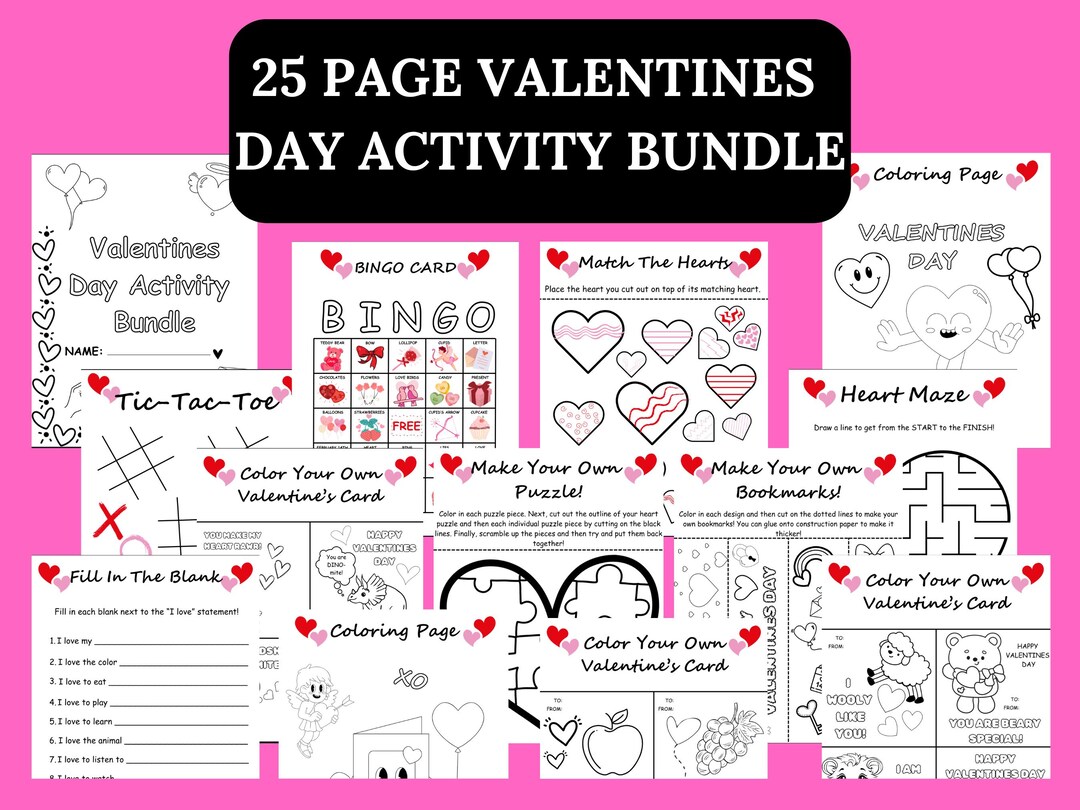 Valentines Day Printable Activity Bundle With Coloring Pages, Maze ...