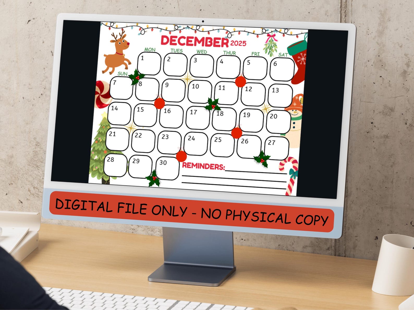December Editable Calendar 2025: Christmas Monthly Planner Printable ...