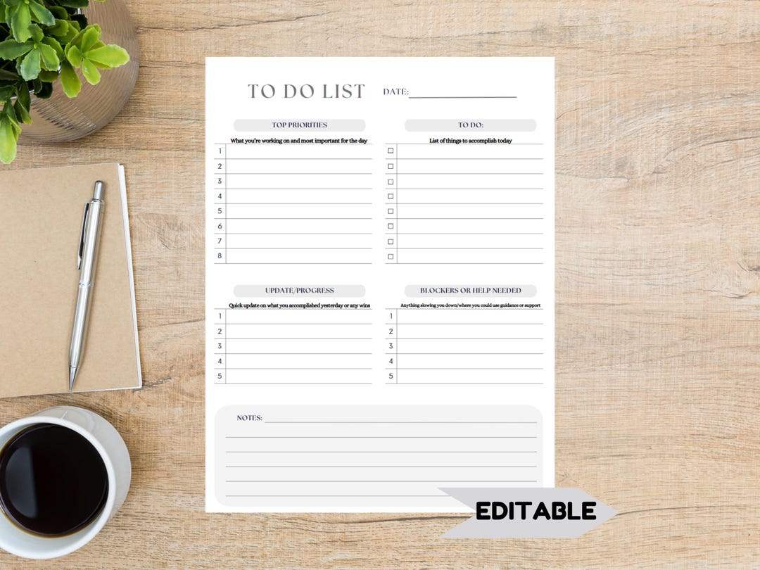Daily Work Planner, Work to Do List, Printable Office Productivity ...