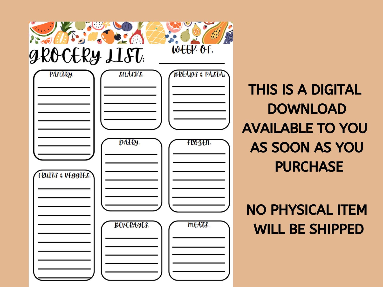 Editable Grocery List Printable, Colorful Grocery List, Shopping List ...