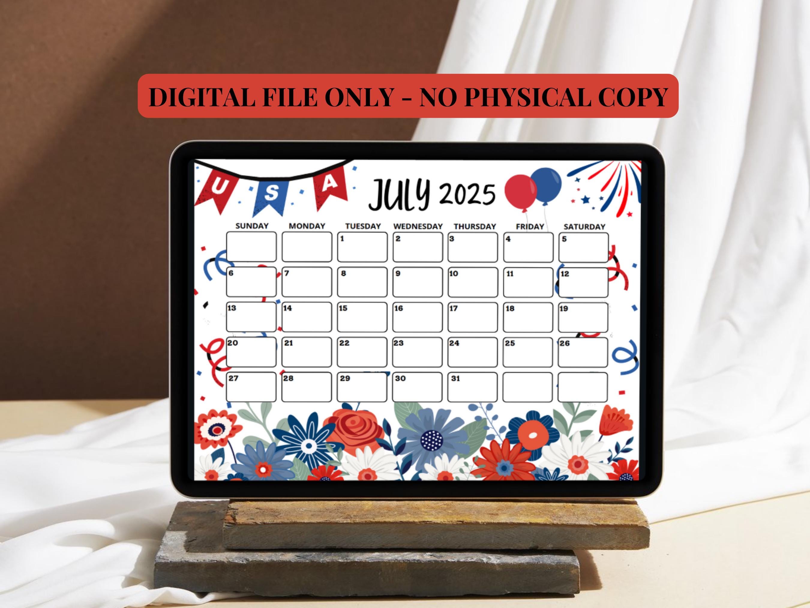 Printable July 2025 Monthly Calendar, Printable Calendar Template, Kids ...