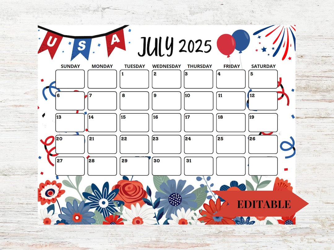 Printable July 2025 Monthly Calendar, Printable Calendar Template, Kids ...