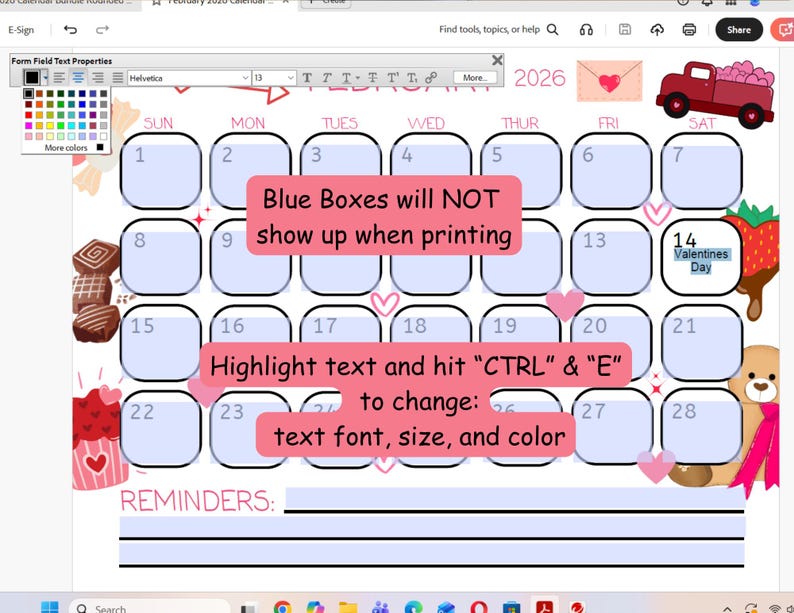 Editable February Calendar 2026: Valentines Day Monthly Planner ...