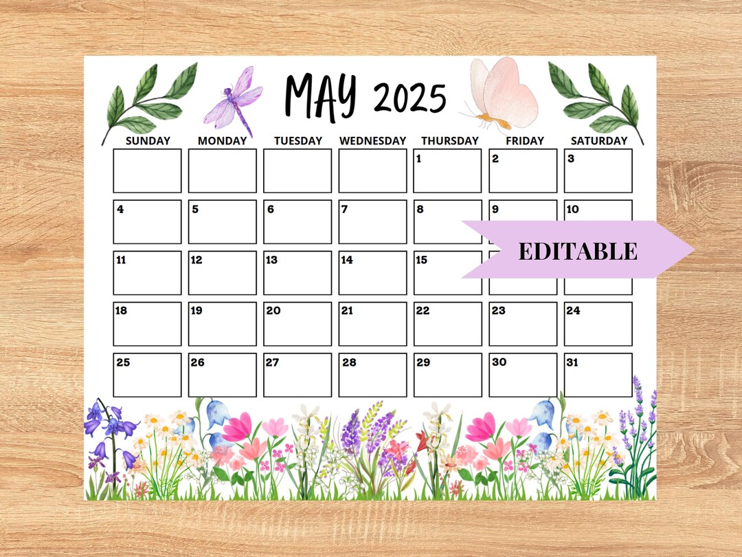 2025 May Calendar Editable, Spring Calendar, Printable Calendar ...