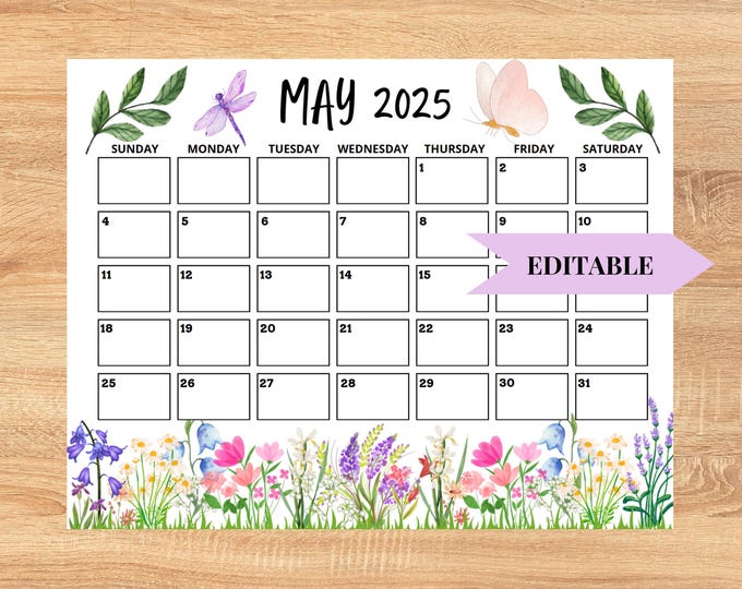 2025 May Calendar Editable, Spring Calendar, Printable Calendar ...