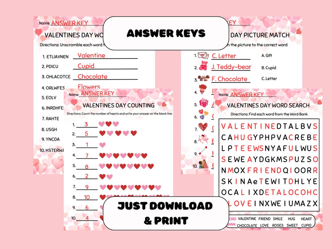 Valentines Day Printable Activity Bundle W Answer Key, Valentines Day ...