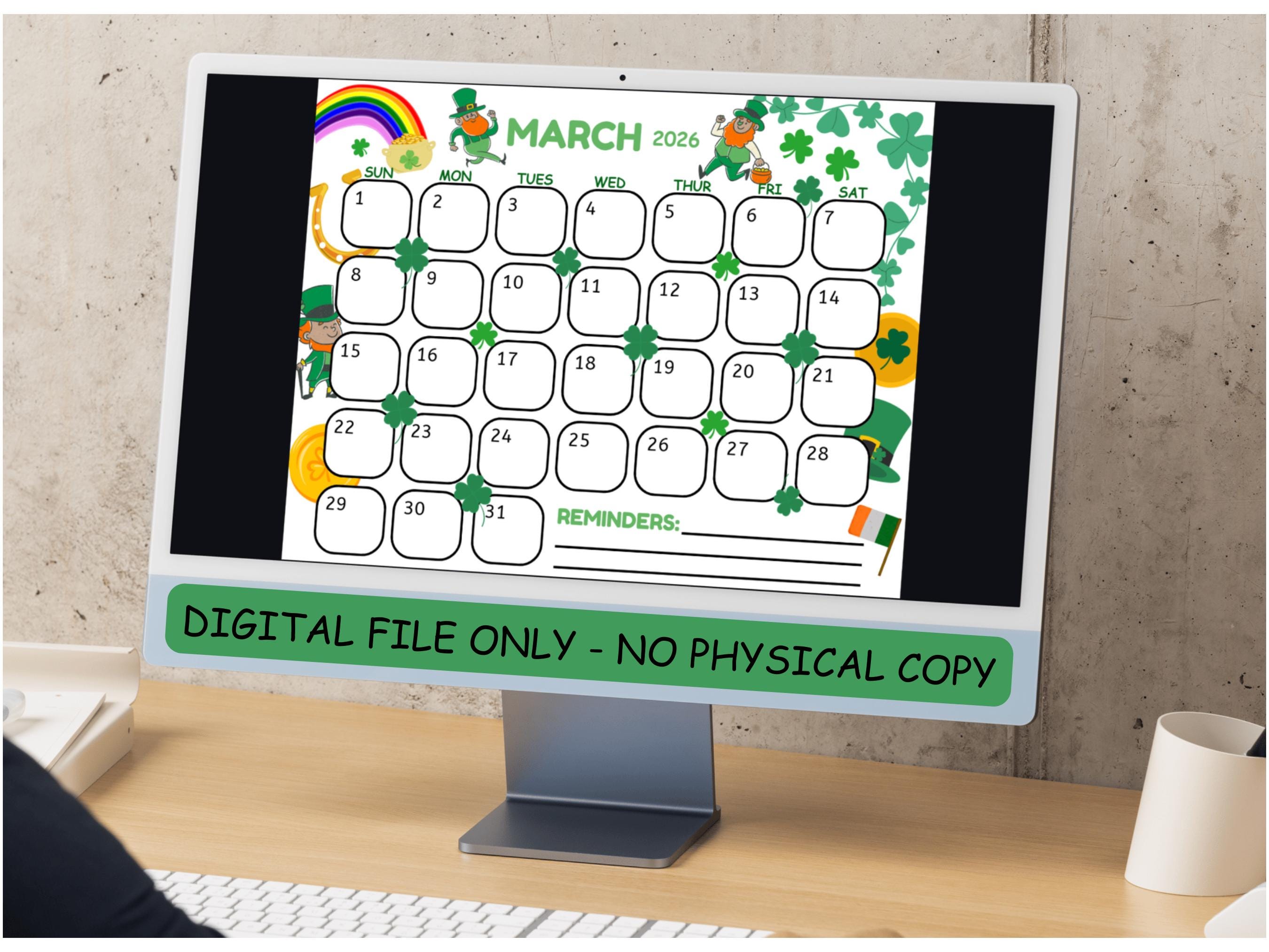 2026 March Calendar, St. Patricks Day Calendar, Printable Calendar ...
