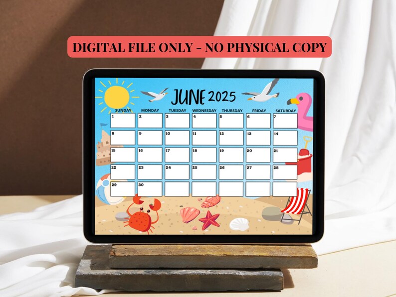 2025 June Calendar, Beach Theme Calendar, Printable Calendar Template ...