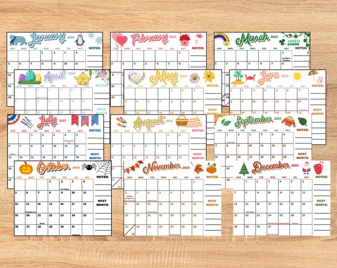 2025 Printable Kids Calendar With Cute Animals, Homeschool or Classroom ...