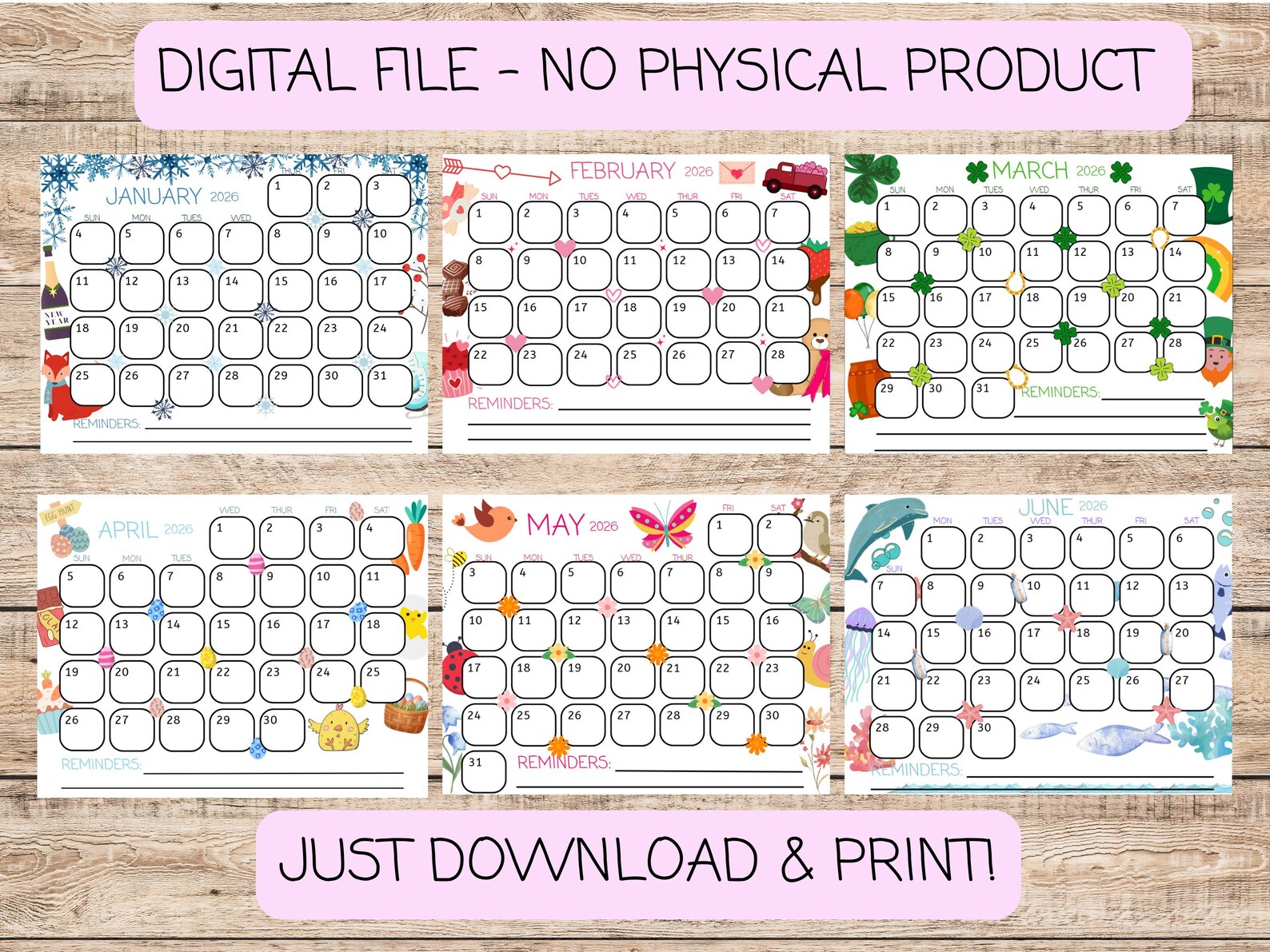 Editable 2026 Monthly Calendar Bundle, Home and Office Printable ...