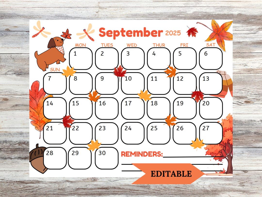 2025 September Calendar Editable, Fall Calendar, Printable Calendar ...