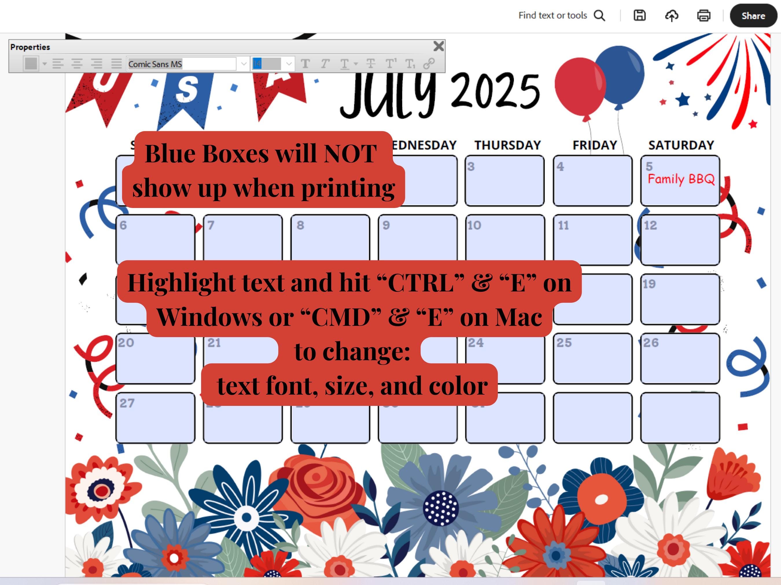Printable July 2025 Monthly Calendar, Printable Calendar Template, Kids ...
