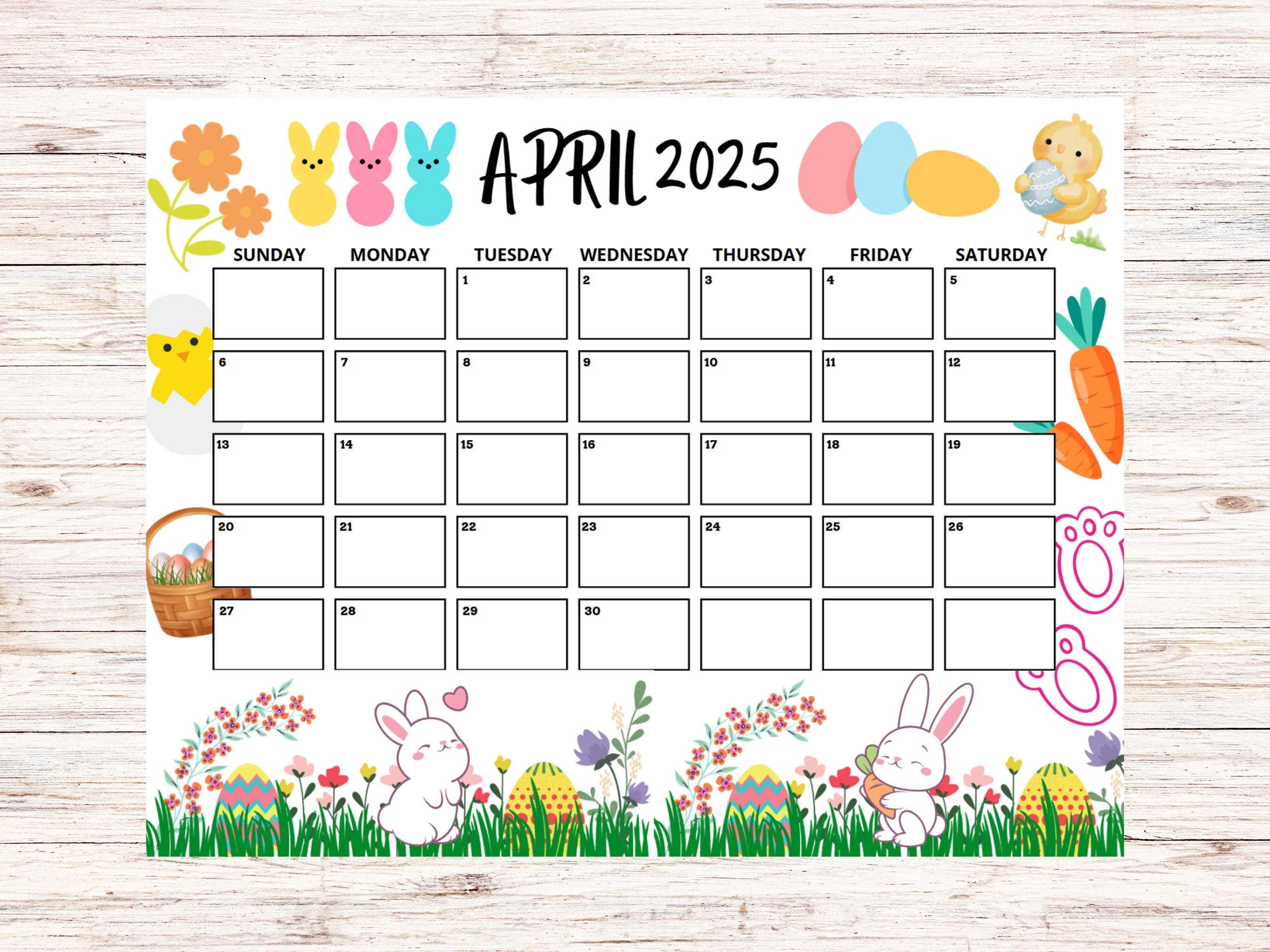 2025 April Calendar, Easter Calendar, Printable Calendar Template ...