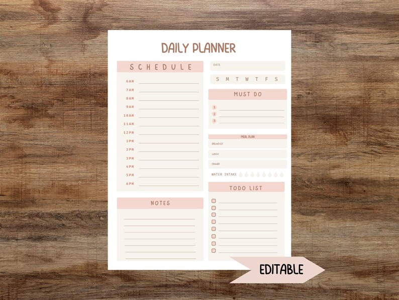Printable & Editable Daily Planner Template, Printable Daily to Do List ...