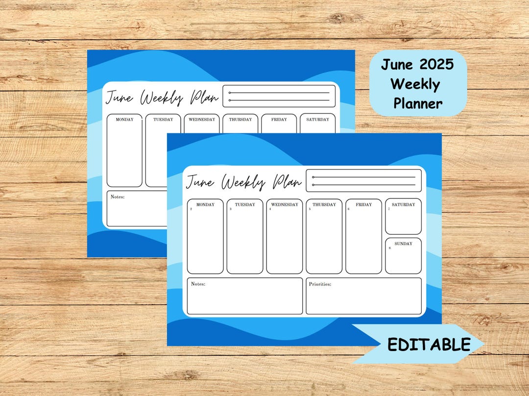 June Weekly Planner Printable, Editable & Printable Weekly Organizer ...
