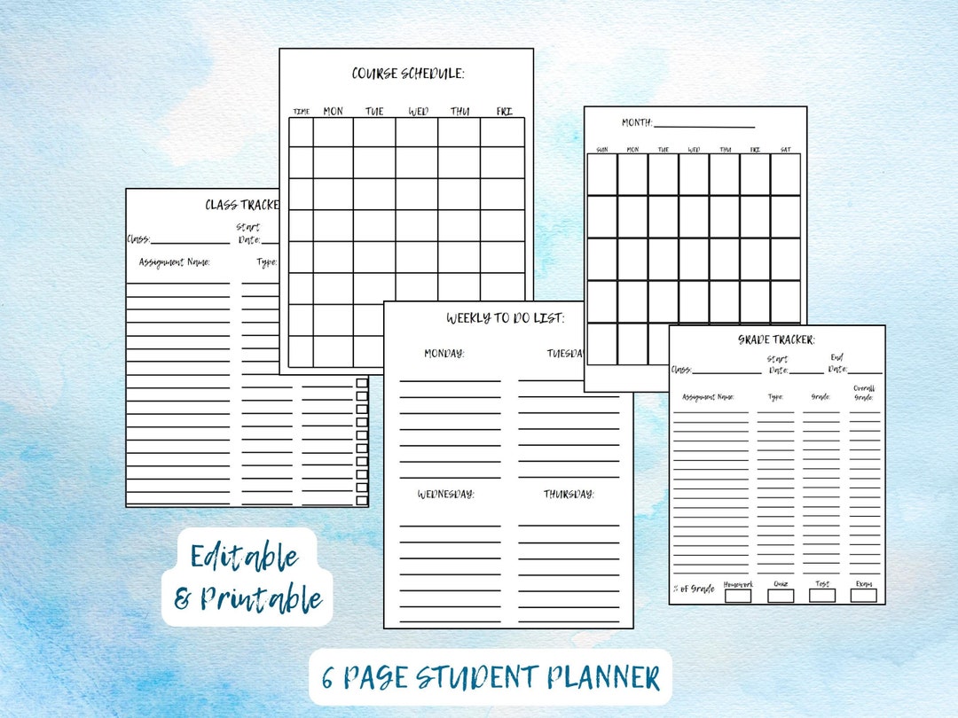 Student Planner Printable, Academic Planner, Study Planner, Digital ...