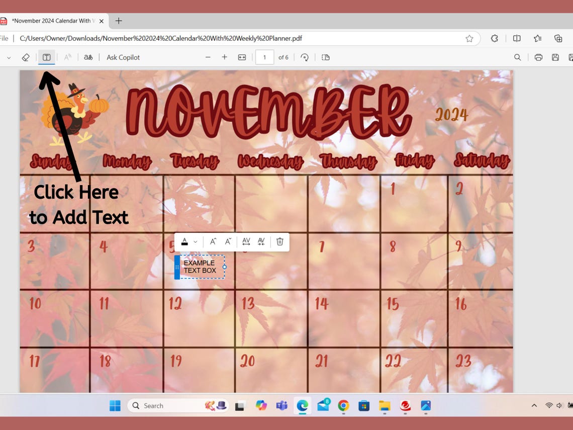 November 2024 Calendar, November 2024 Weekly Planner, Thanksgiving ...
