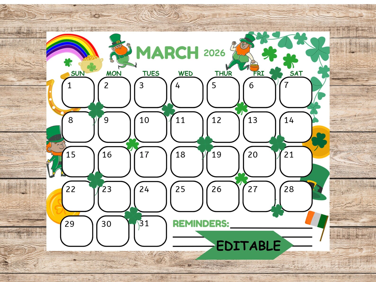 2026 March Calendar, St. Patricks Day Calendar, Printable Calendar ...