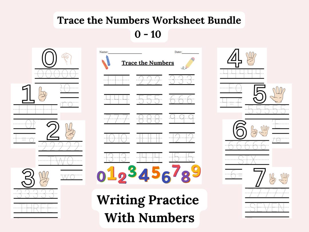Number Tracing Worksheet Bundle, Number Tracing 0 to 10, Handwriting ...