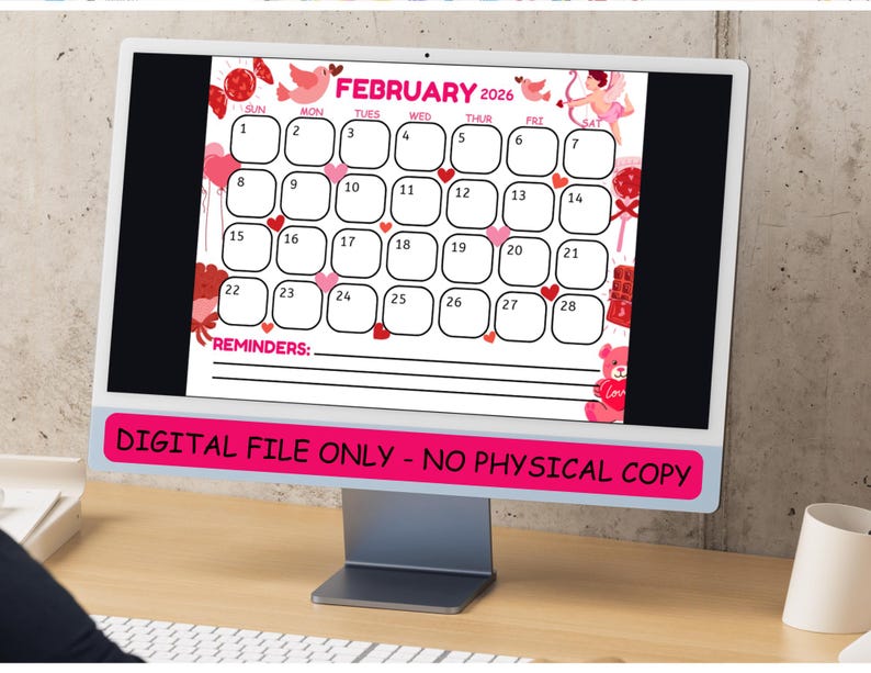 February 2026 Editable Calendar: Valentines Day, Red and Pink Themed ...